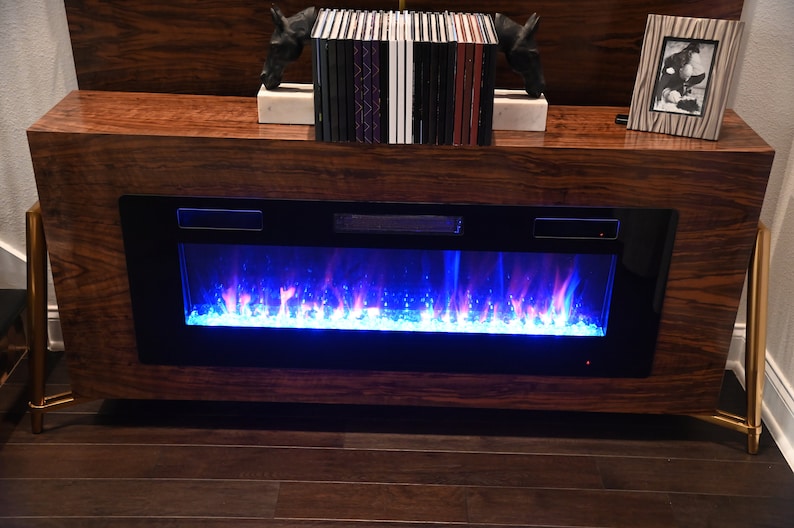 Midcentury Modern Walnut Fireplace With Brass Legs, Credenza, Sideboard ...