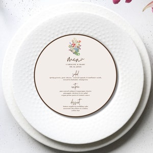 Round Wildflower Wedding Menu Template, DIY Editable Circle Menu Card ...