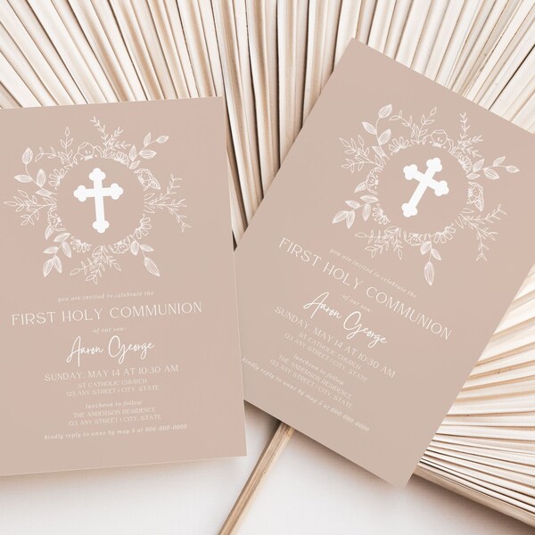 Modern First Communion Invitation - Etsy