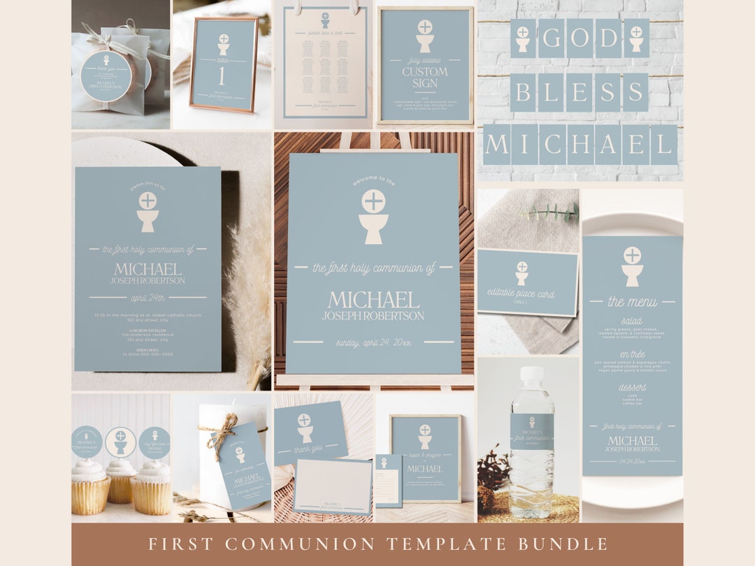 First Communion Template Bundle, Cute Printable 1st Communion ...