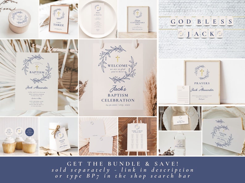 Blue Baptism Menu Card Template, Christening Party Editable Menus Cards ...