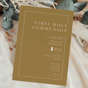 Modern First Holy Communion Catholic Invitation Template for a Boy ...