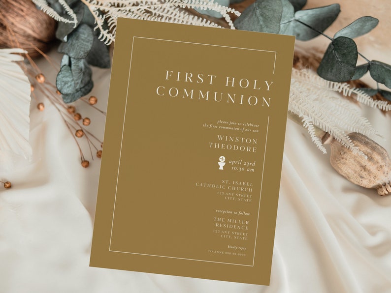 Modern First Holy Communion Catholic Invitation Template for a - Etsy