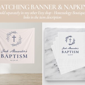 Blue Baptism Favors Sticker Template, Christening Party Editable Circle ...