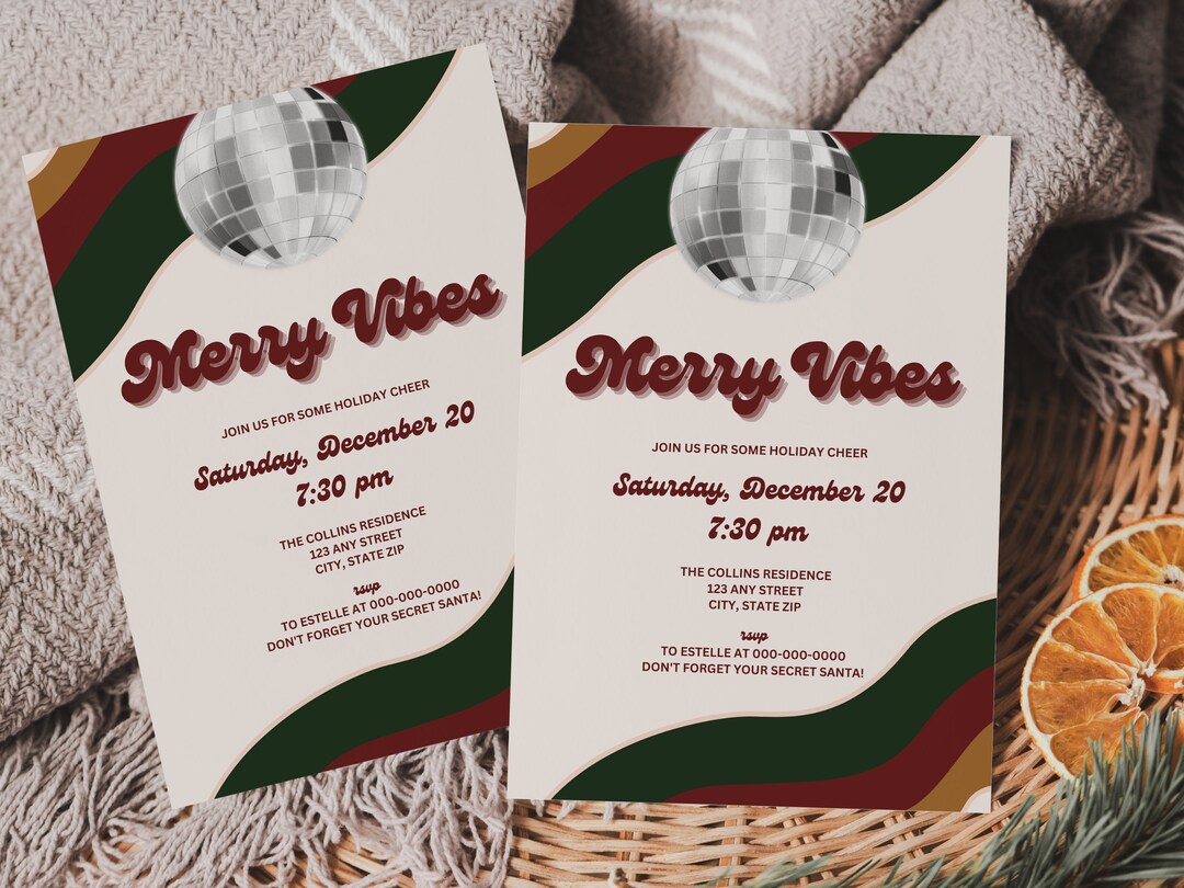 Retro Christmas Party Invite Printable Disco Christmas Party - Etsy
