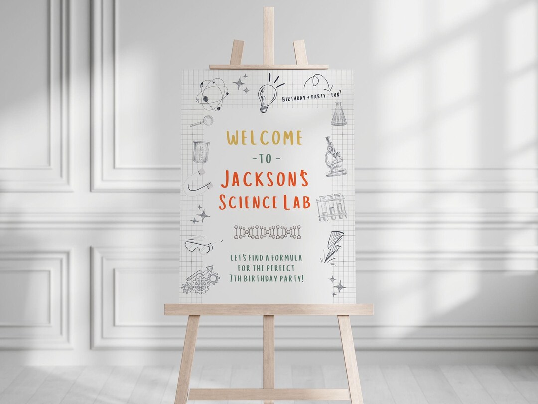 Scientist Birthday Welcome Sign Template, Editable Science Lab Bday ...