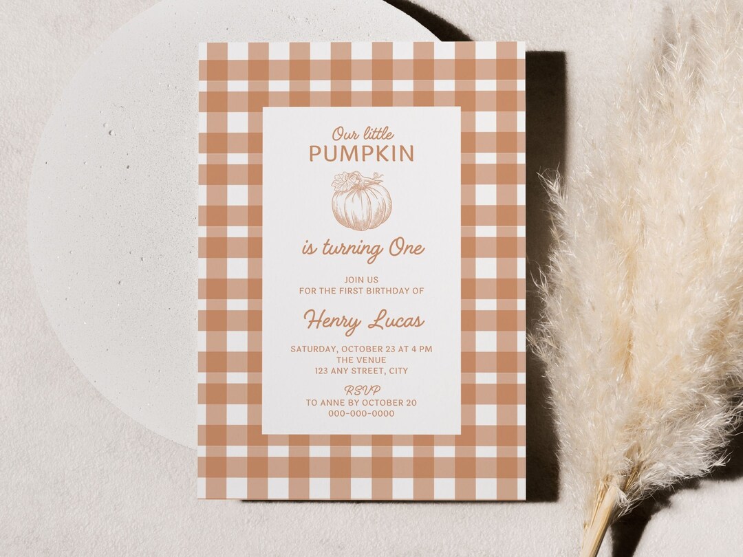 Pumpkin First Birthday Invitation Template, Fall Boys 1st Bday Party ...