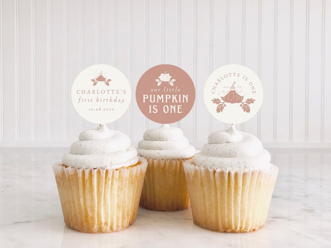 Pumpkin First Birthday Cupcake Toppers Template, Fall Girls 1st Bday ...