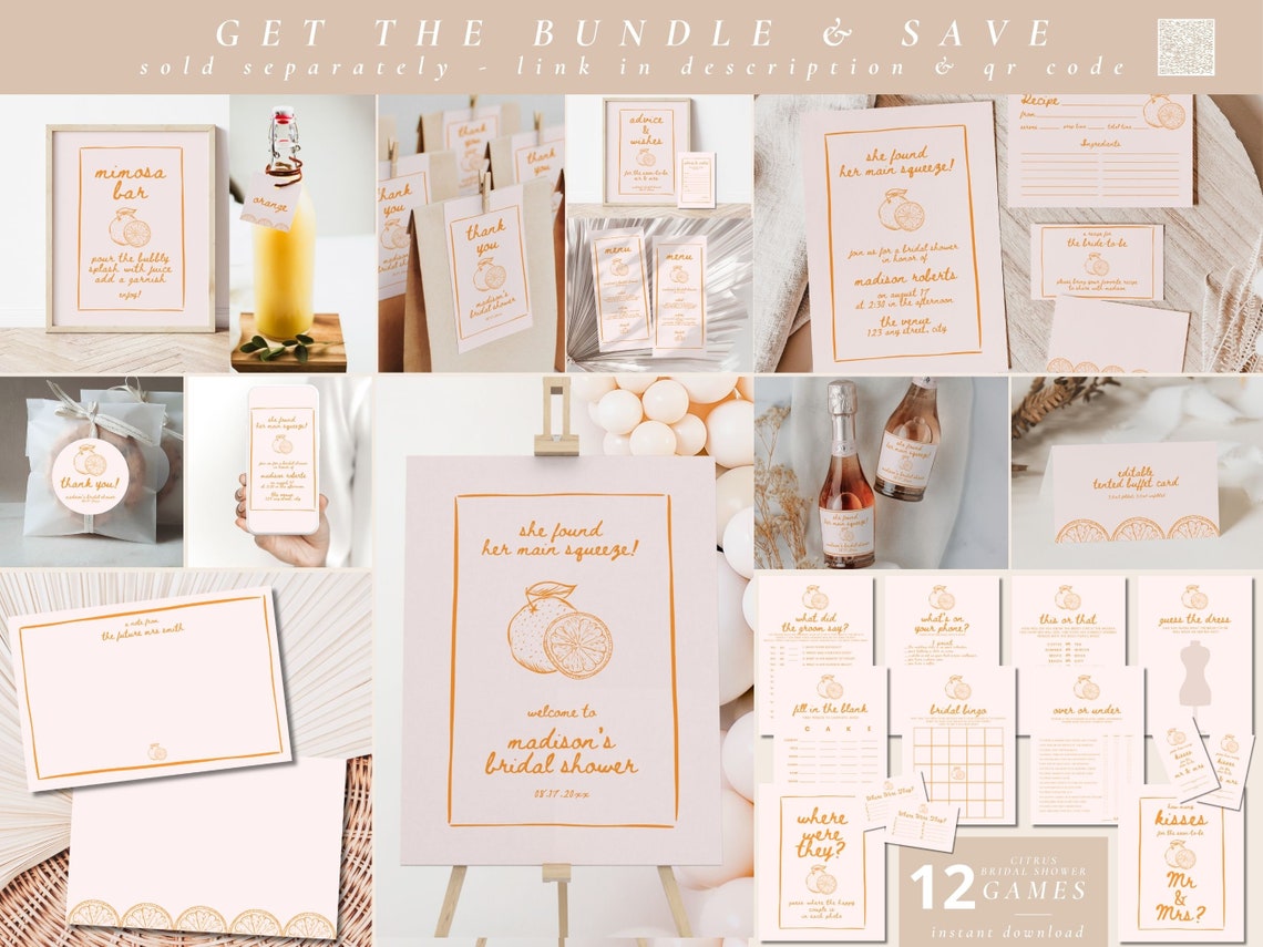 Citrus Bridal Shower Games Template Bundle, Editable She Found Her Main ...