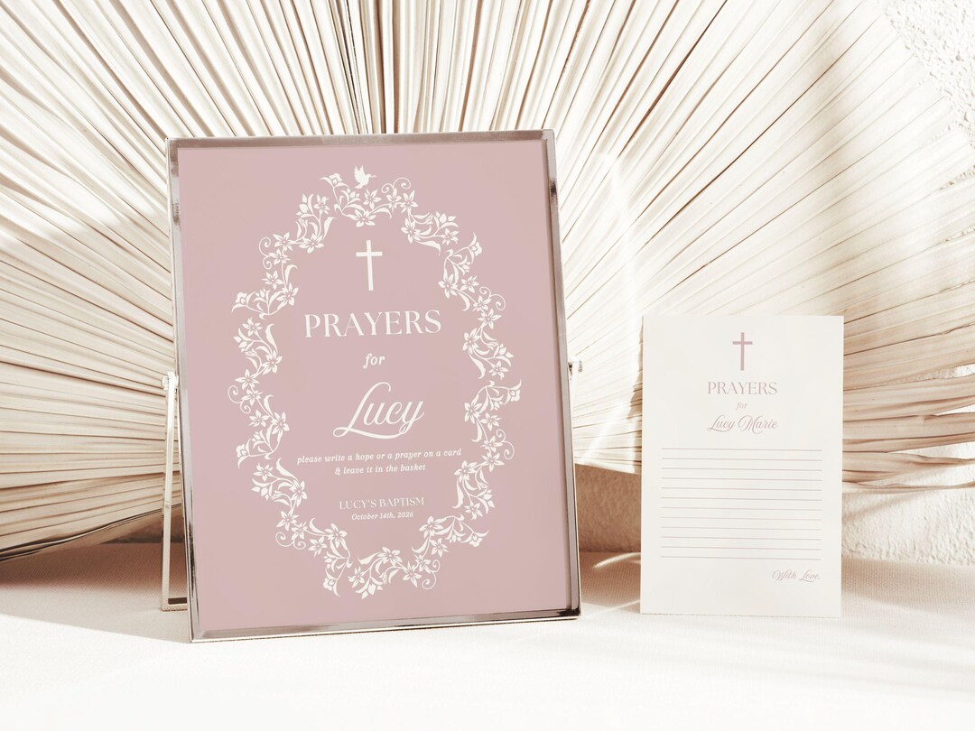 Pink Girls Baptism Prayer Sign and Cards Template, Editable Floral ...