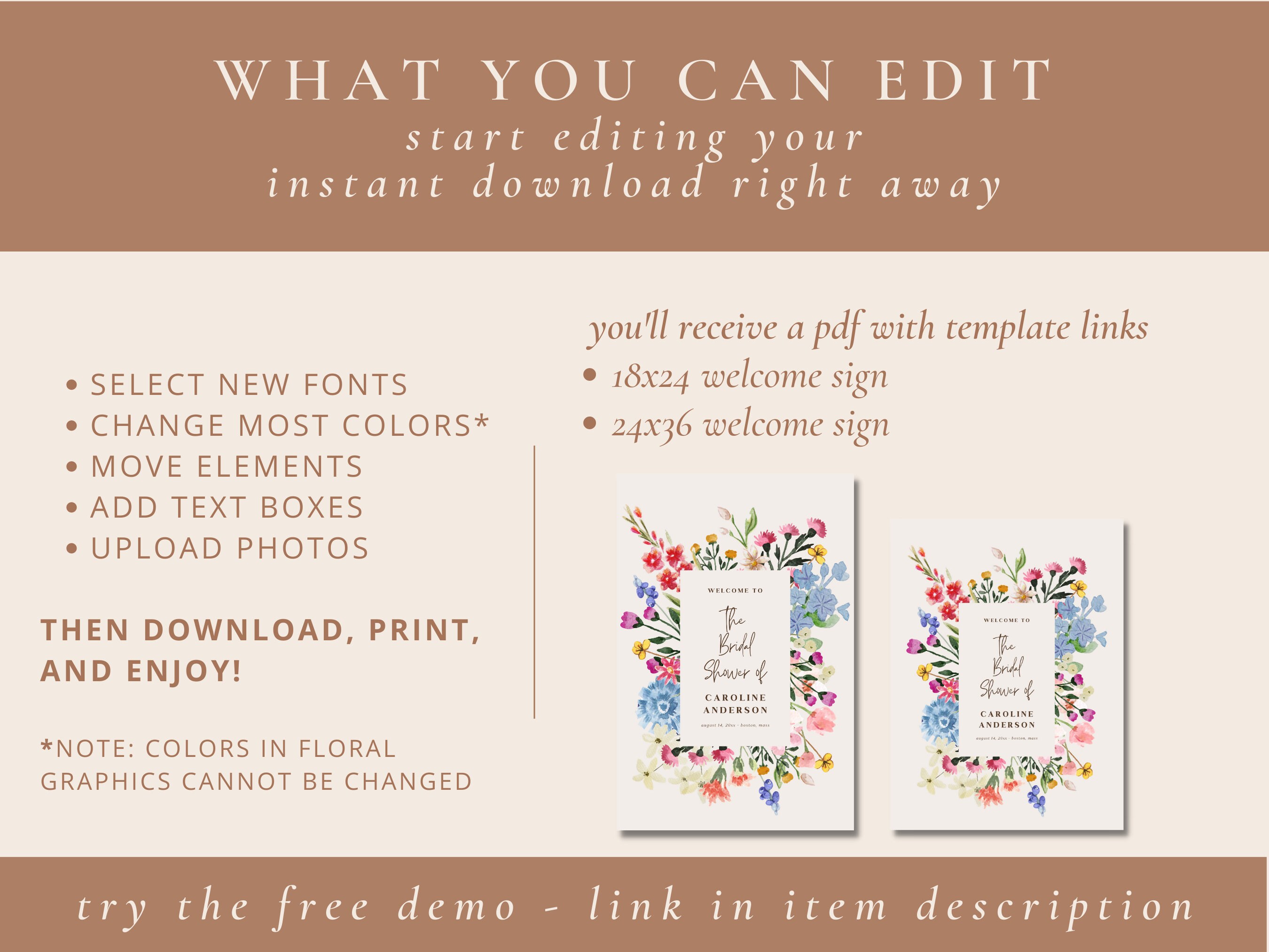 Wildflower Bridal Shower Welcome Sign Template, Editable Boho Floral ...