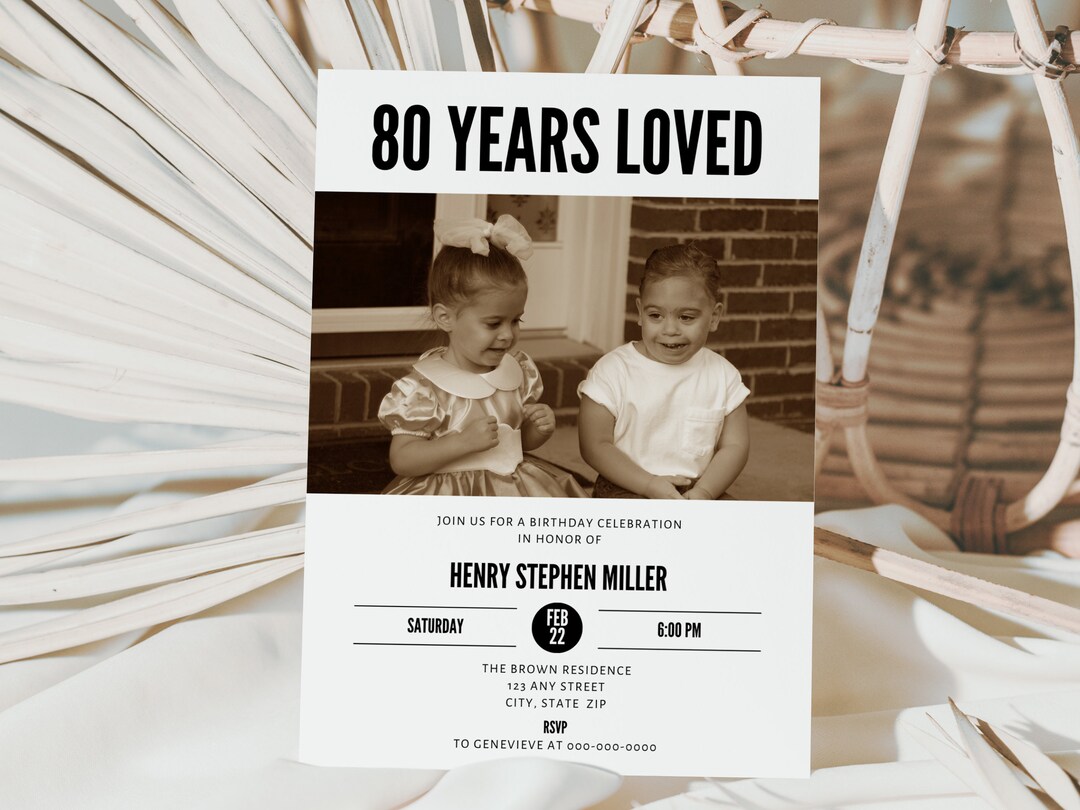 80th Birthday Invitation With Photo | Digital 80th Birthday Party ...