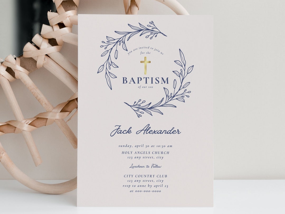 Blue Baptism Invitation Boy Editable Template, Editable Christening ...