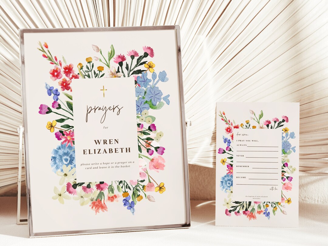 Pink Girls Baptism Prayers Sign and Card Template, Editable Wildflower ...