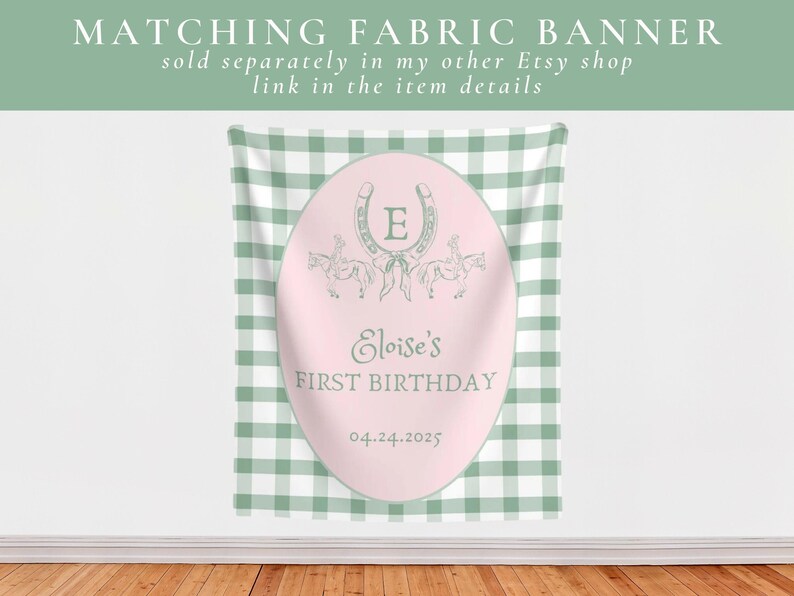 Preppy Horse First Birthday Photo Milestone Banner Template, Editable ...
