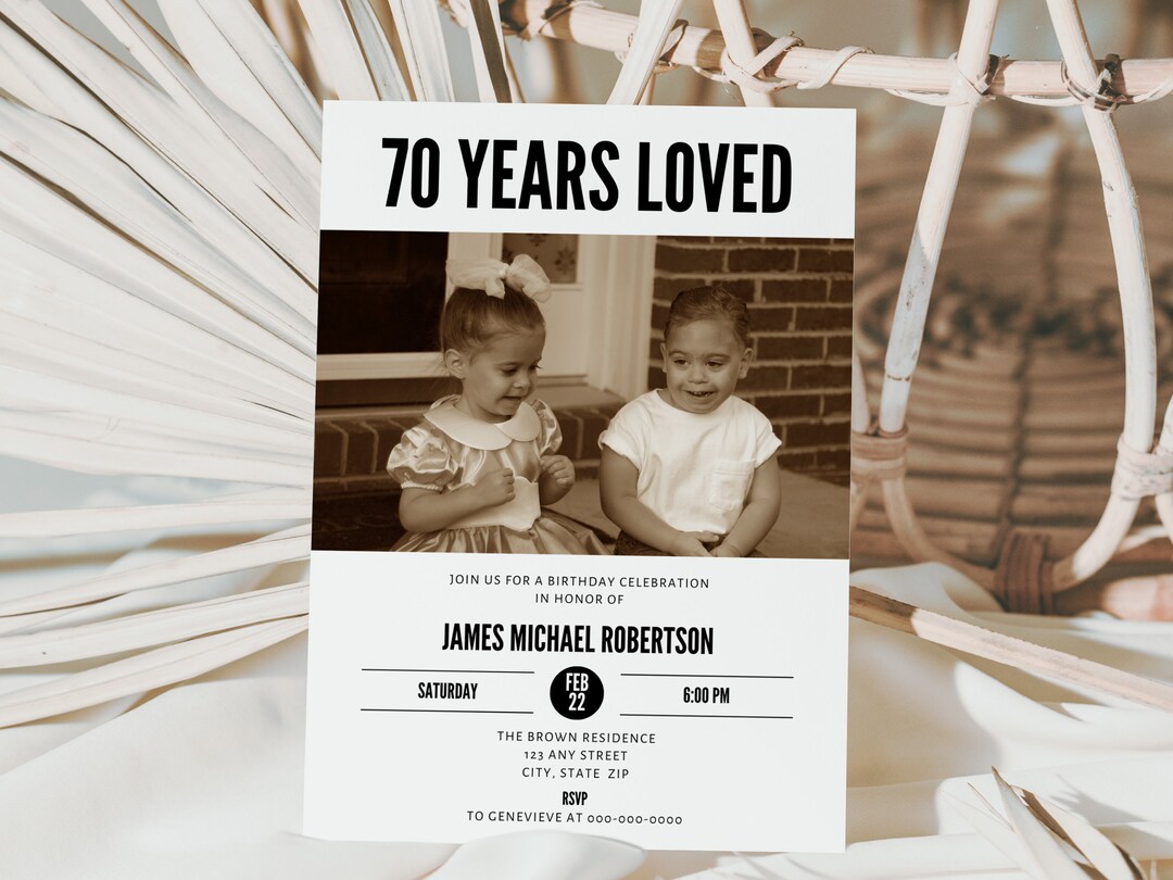 70th Birthday Invitation With Photo | Digital 70th Birthday Party ...
