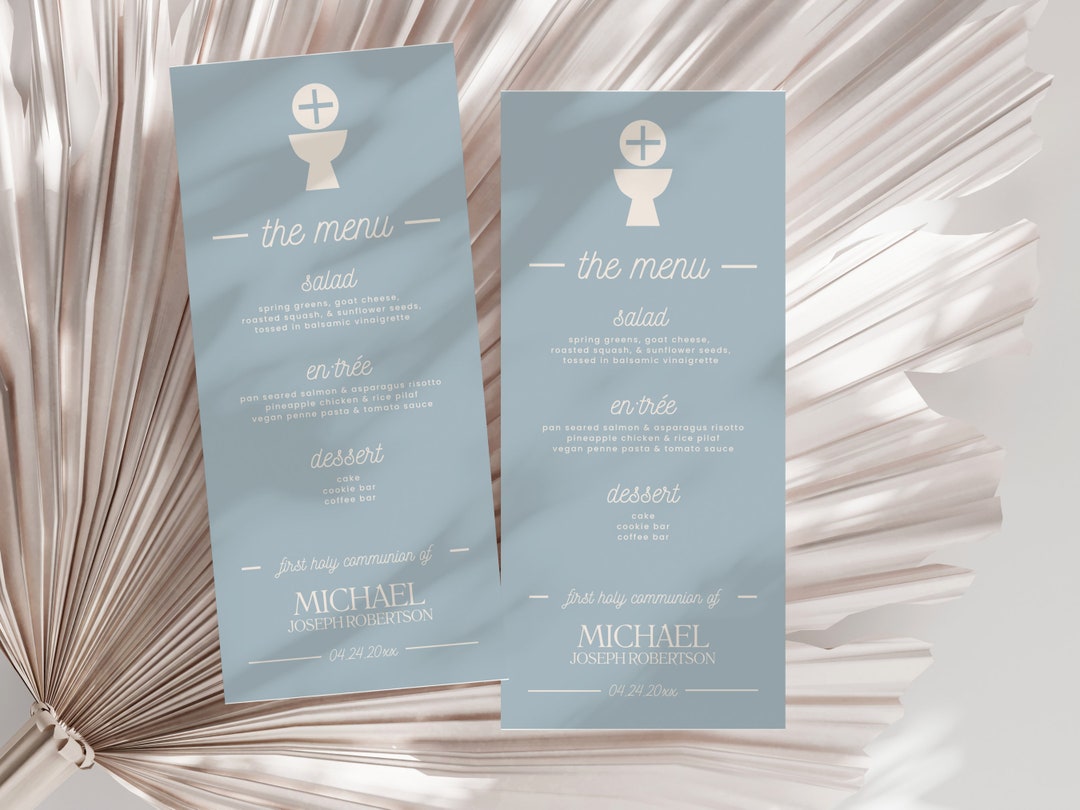 First Communion Menu Card Template, Printable 1st Communion Table ...