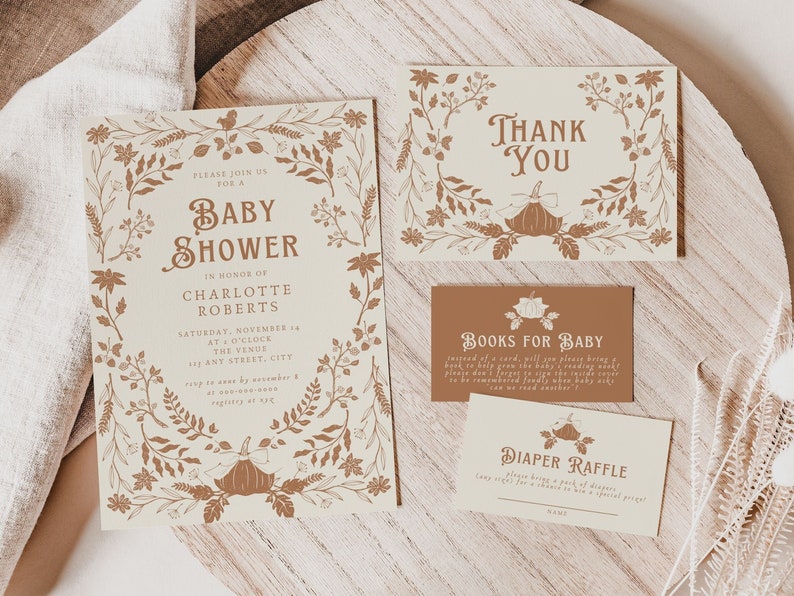 Fall Pumpkin Baby Shower Invitation Template, Editable Autumn Woodland ...