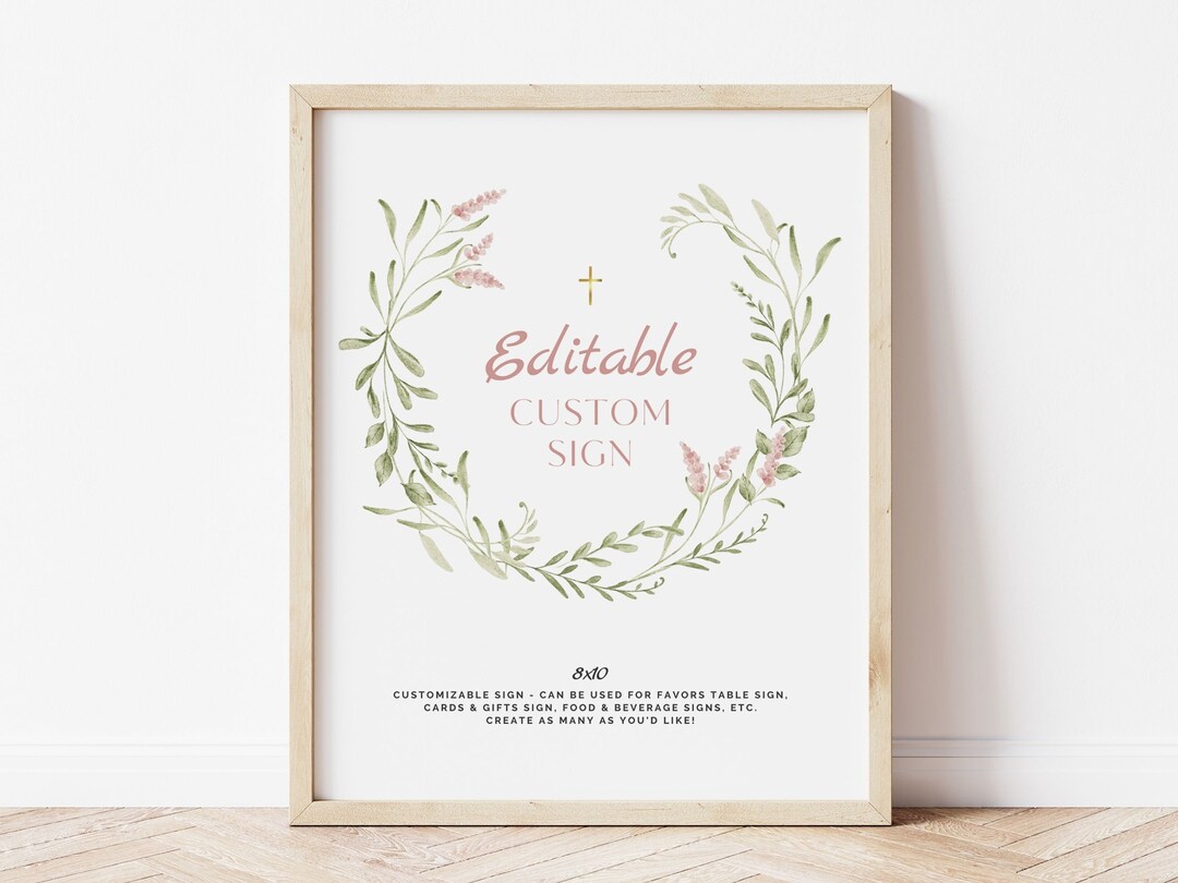 Rustic Flower First Communion Custom Sign Template for a Girl, DIY ...