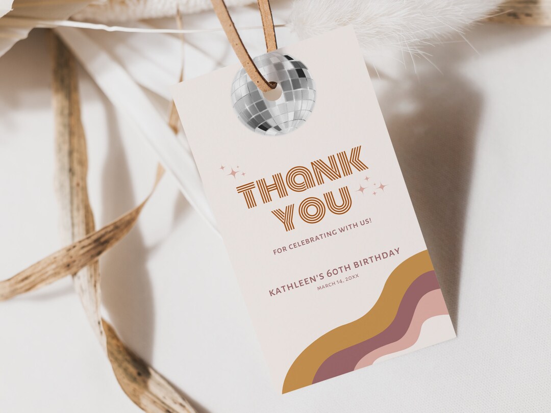 Retro 60th Birthday Party Favors Tags Disco 60th Birthday Thank You ...