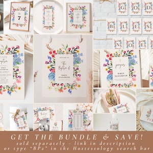 Pink Girls Baptism Menu Card Template, Editable Rustic Wildflower ...