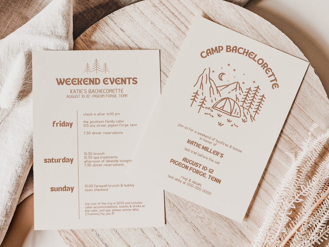 Camp Bachelorette Party Invitation and Itinerary Template Retro Camping ...