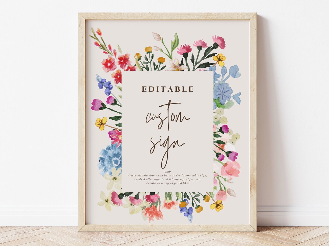 Wildflower Bridal Shower Editable Custom Sign Template, Boho Floral ...