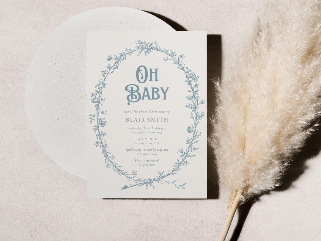 Blue Baby Shower Invitation Template, Editable Instant Download Invite ...
