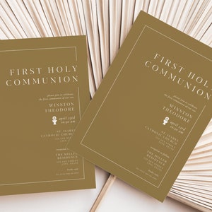 Modern First Holy Communion Catholic Invitation Template for a Boy ...