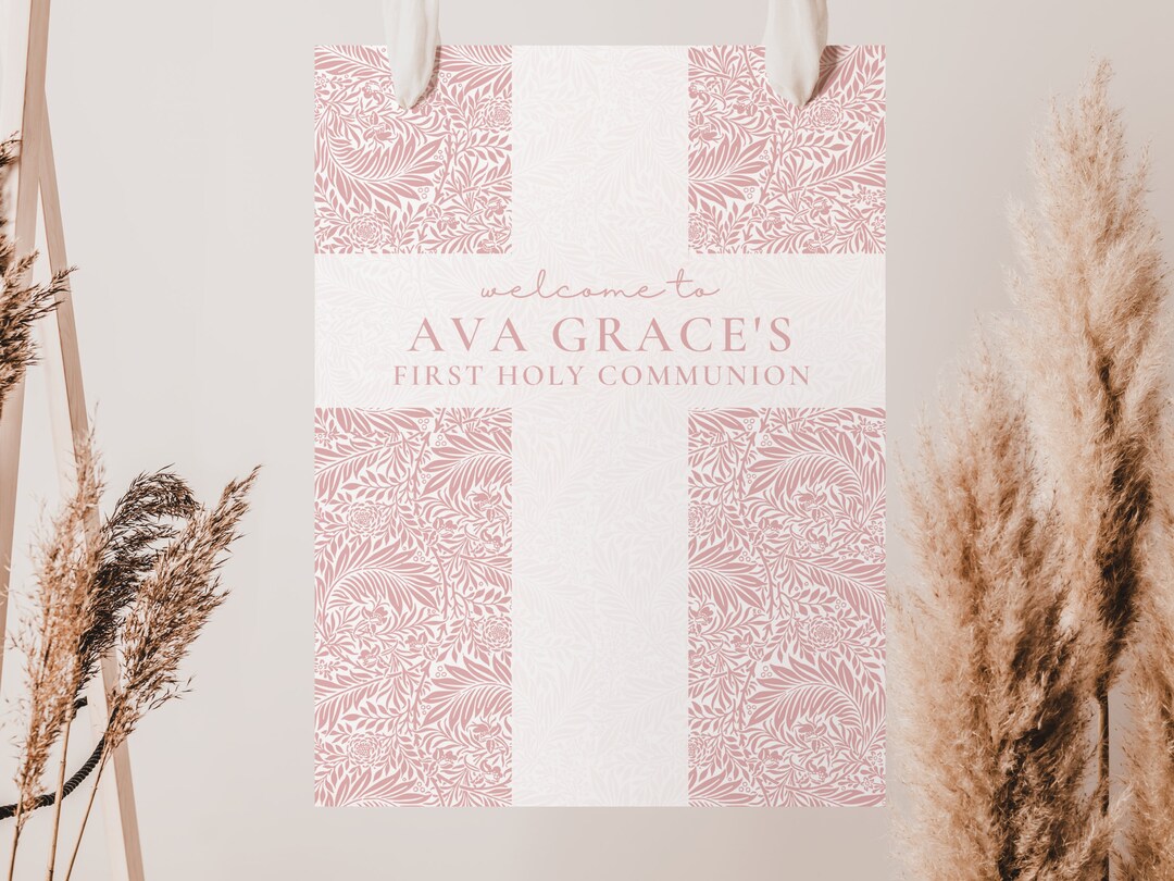 Floral First Communion Welcome Sign Template Cross Printable 1st ...