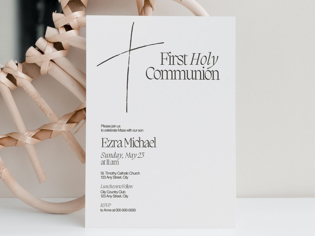 Minimalist First Communion Invitation Template Black and White 1 St ...