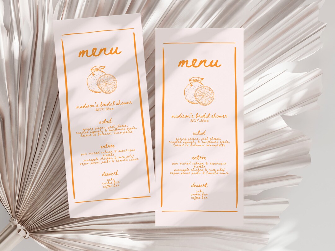 Citrus Bridal Shower Menu Card Template, Editable She Found Her Main ...