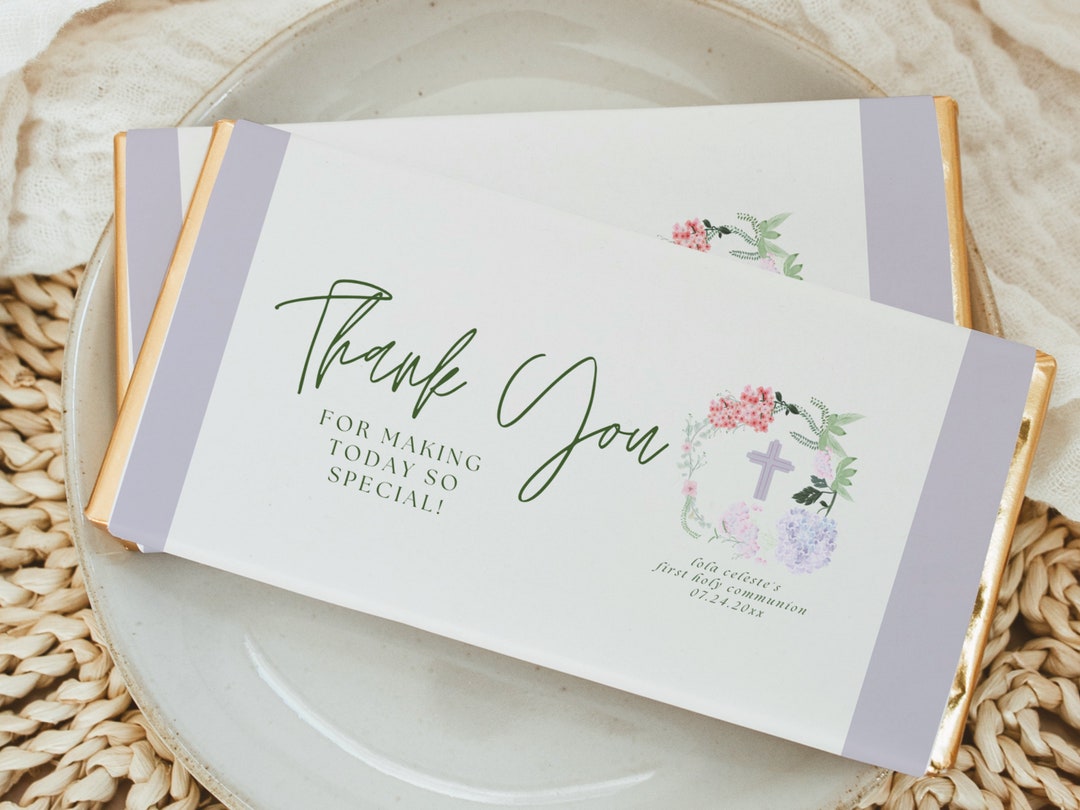 Wildflower First Communion Chocolate Bar Wrapper Template | Printable ...