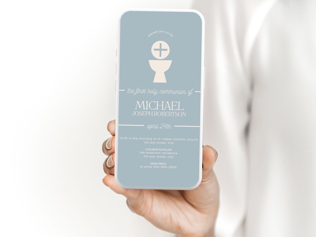 First Holy Communion Invitation Template for a Boy Modern Blue 1st ...