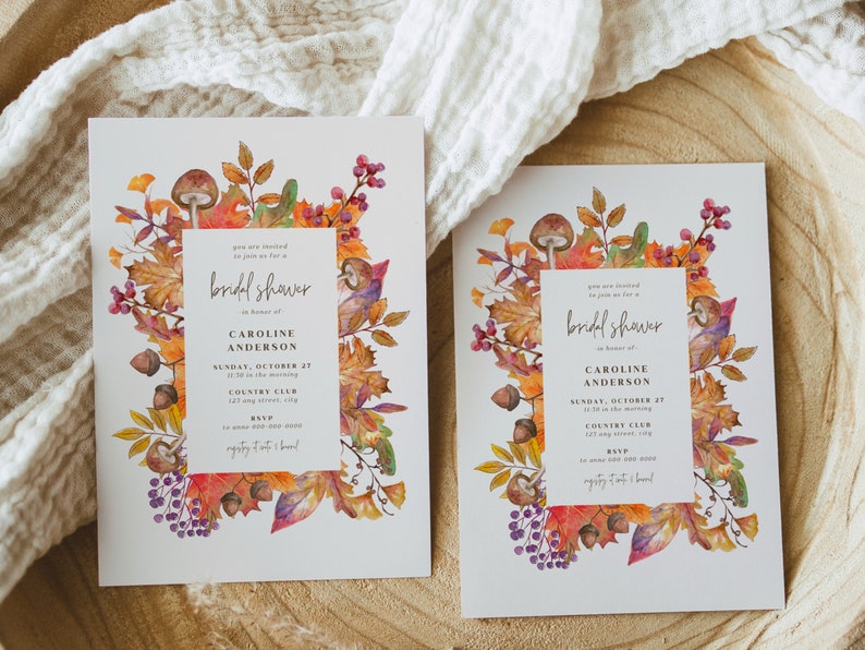 Fall Bridal Shower Invitation Template, Editable Boho Autumn Leaves ...