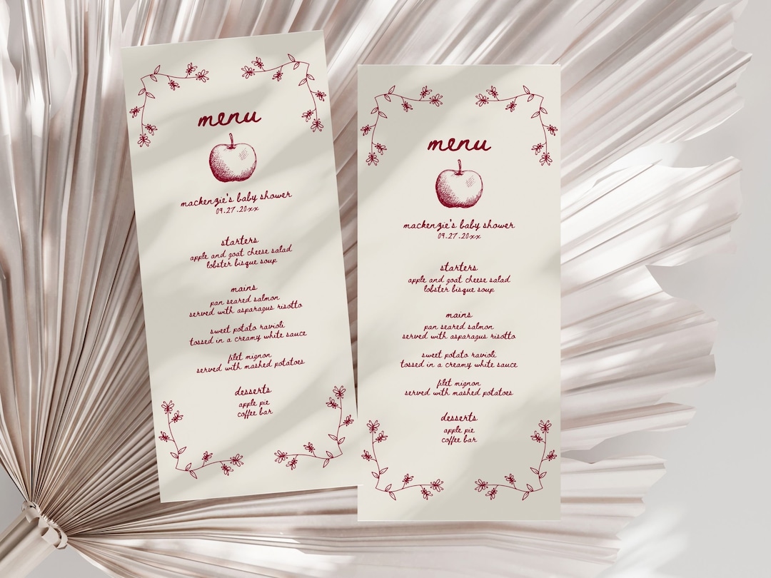 Fall Apple Themed Baby Shower Menu Card Template, Editable the Apple of ...