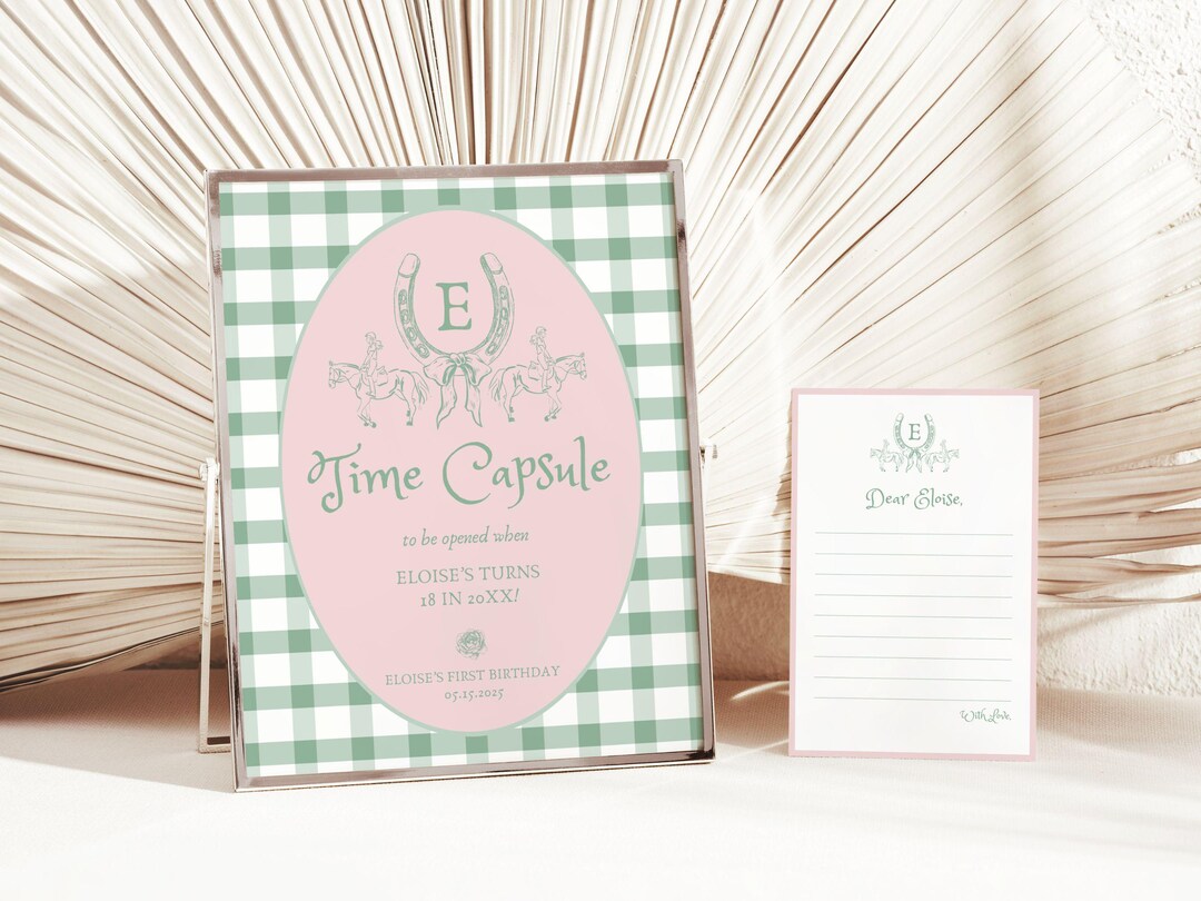Preppy Horse First Birthday Time Capsule Sign and Card Template ...
