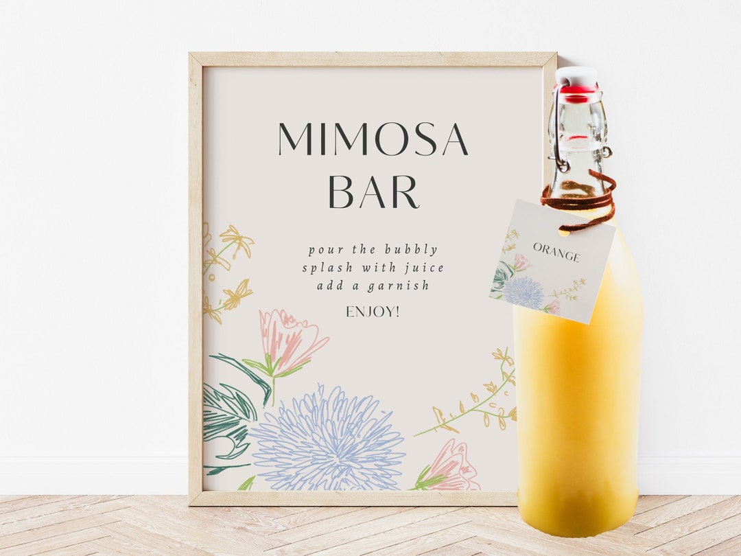 Wildflower Bridal Shower Mimosa Bar Sign and Tags Template, Editable ...