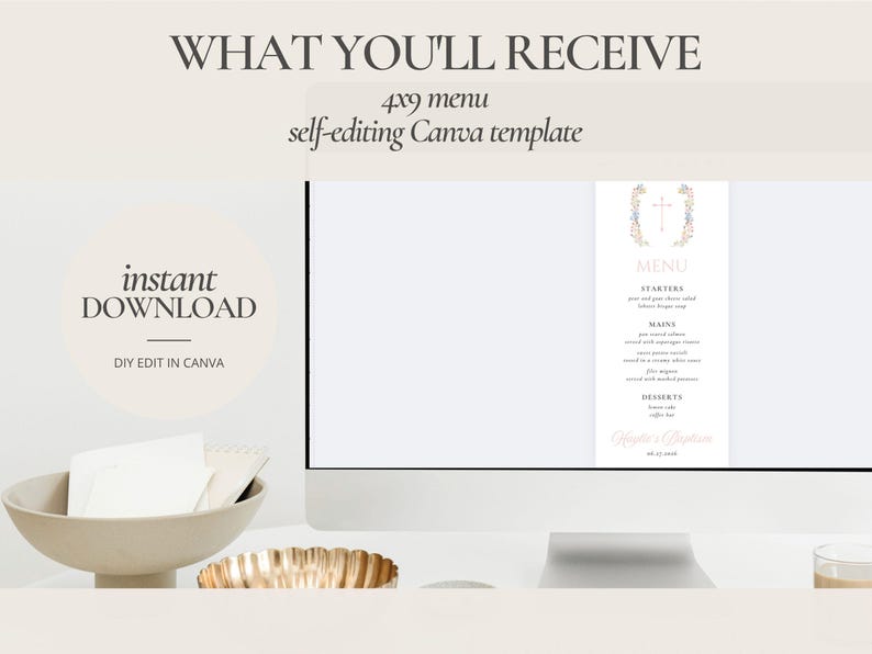 Wildflower Baptism Menu Template, Printable Floral Christening DIY Menu ...