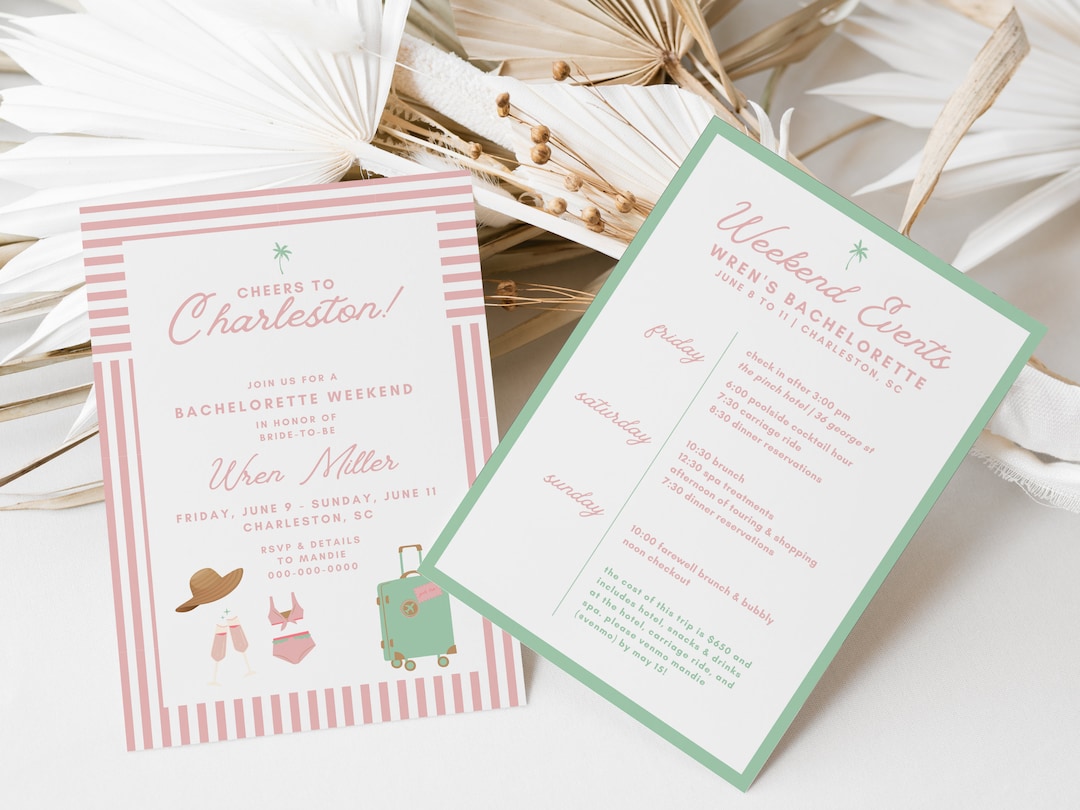 Charleston SC Bachelorette Invitation and Itinerary Template | Cute ...