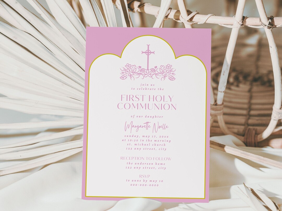 Floral First Communion Invitation Template, Printable 1st Communion DIY ...