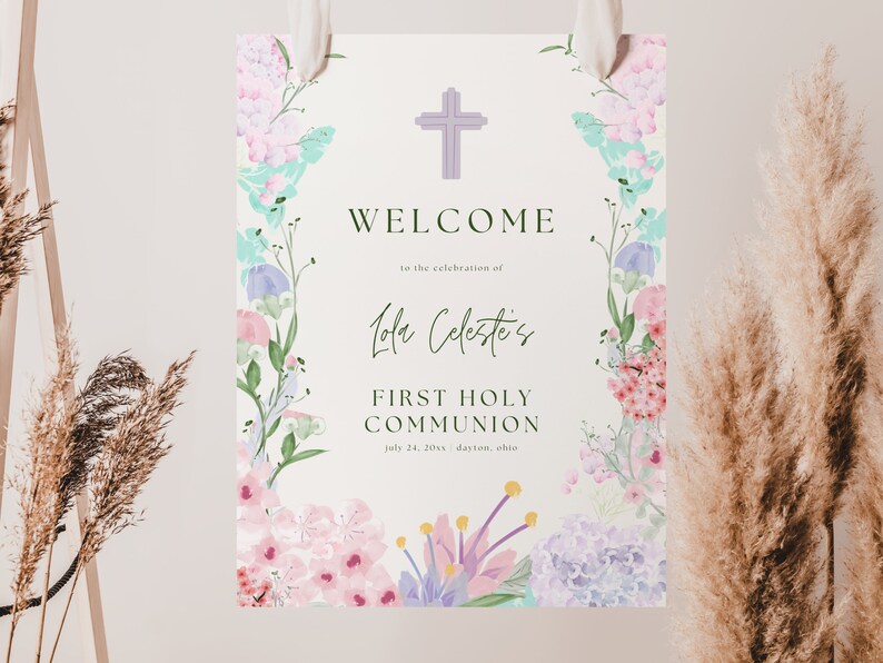 Wildflower First Communion Welcome Sign Template Printable - Etsy