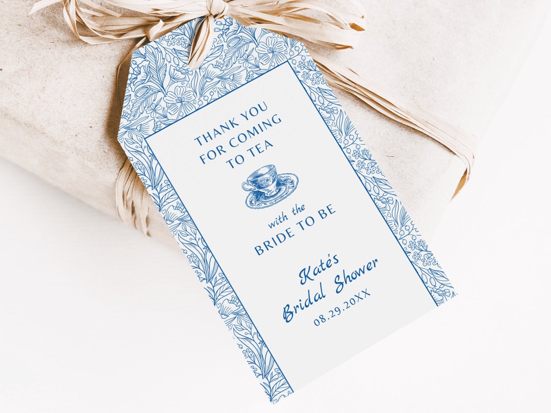 Tea Party Bridal Shower Favor Tags Template, Something Blue Floral ...