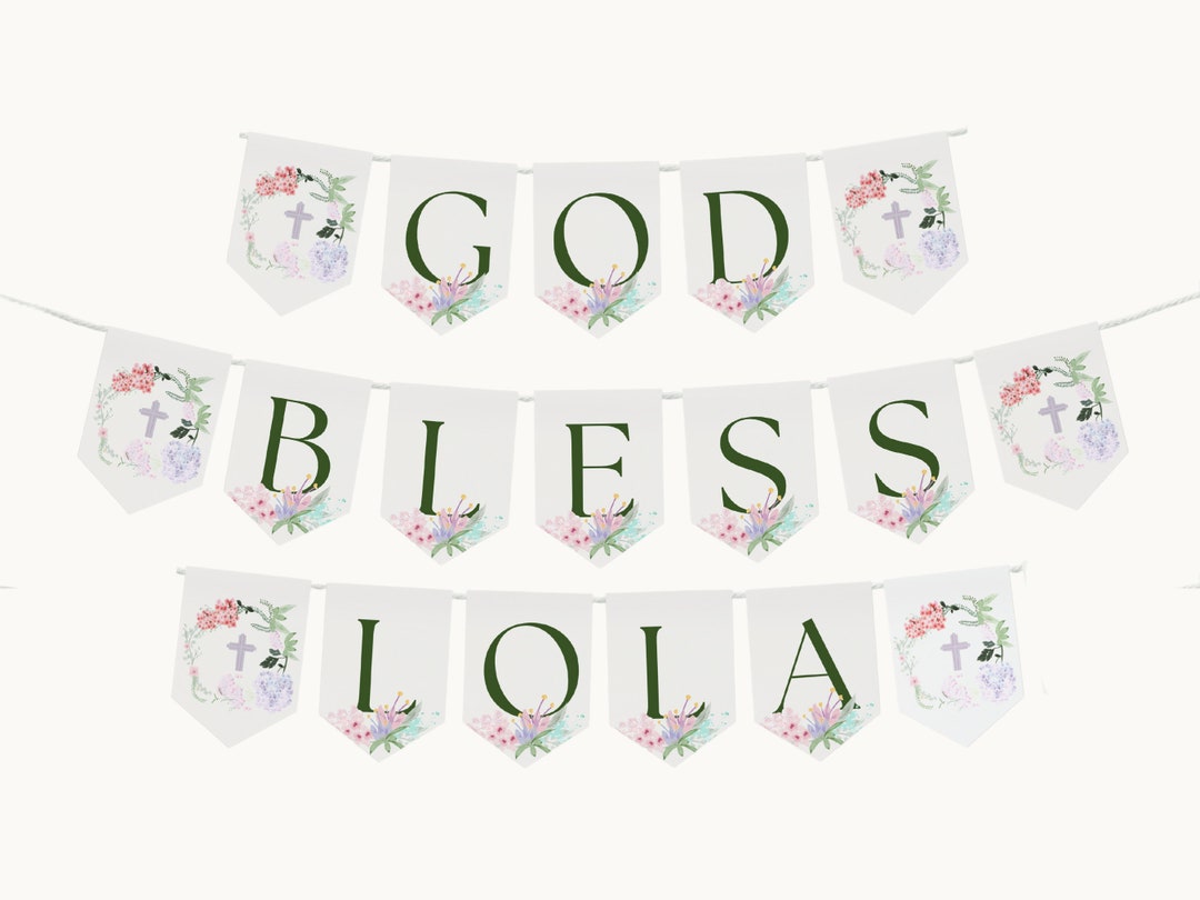 Wildflower First Communion God Bless Banner Template | Custom Printable ...
