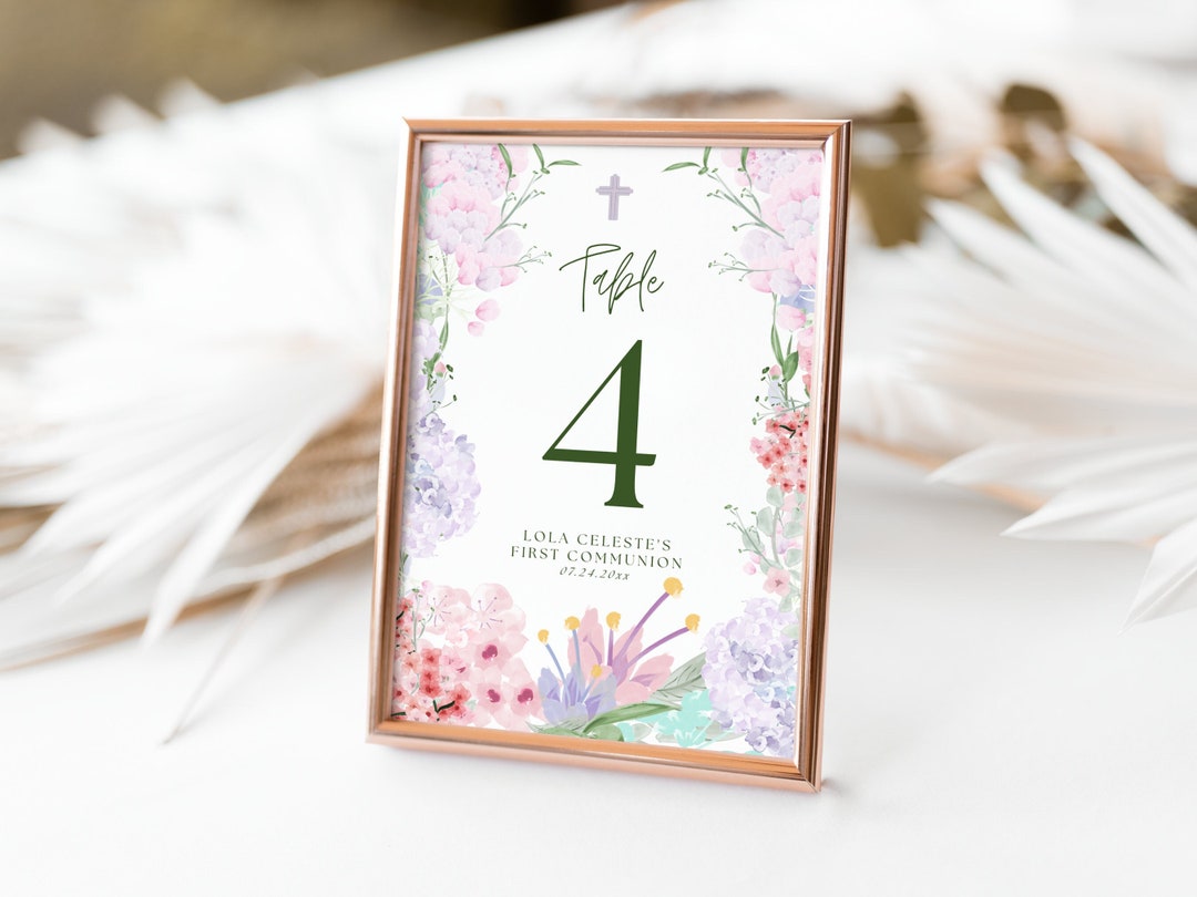 Wildflower First Communion Table Numbers Template | Printable 1st ...