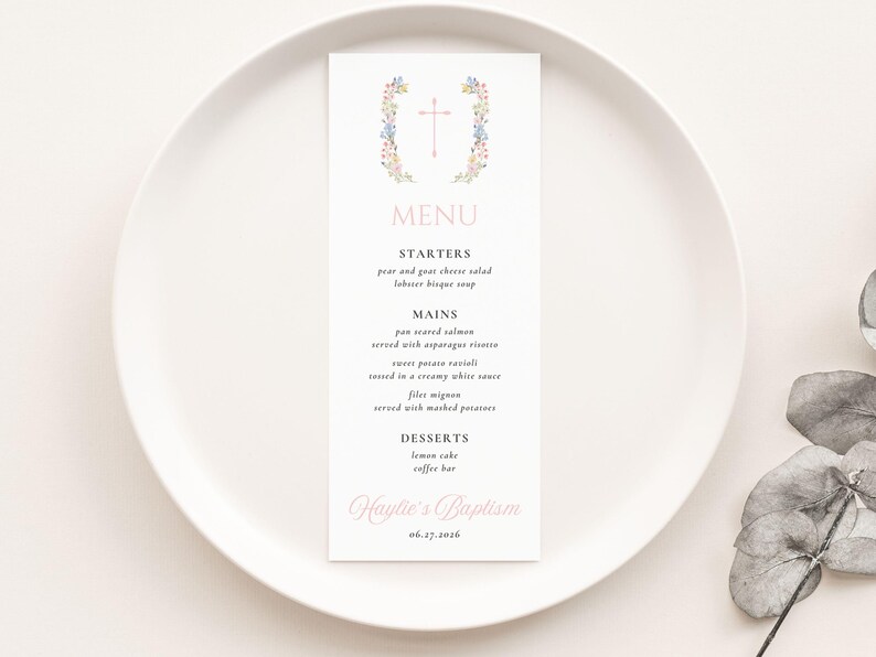 Wildflower Baptism Menu Template, Printable Floral Christening DIY Menu ...