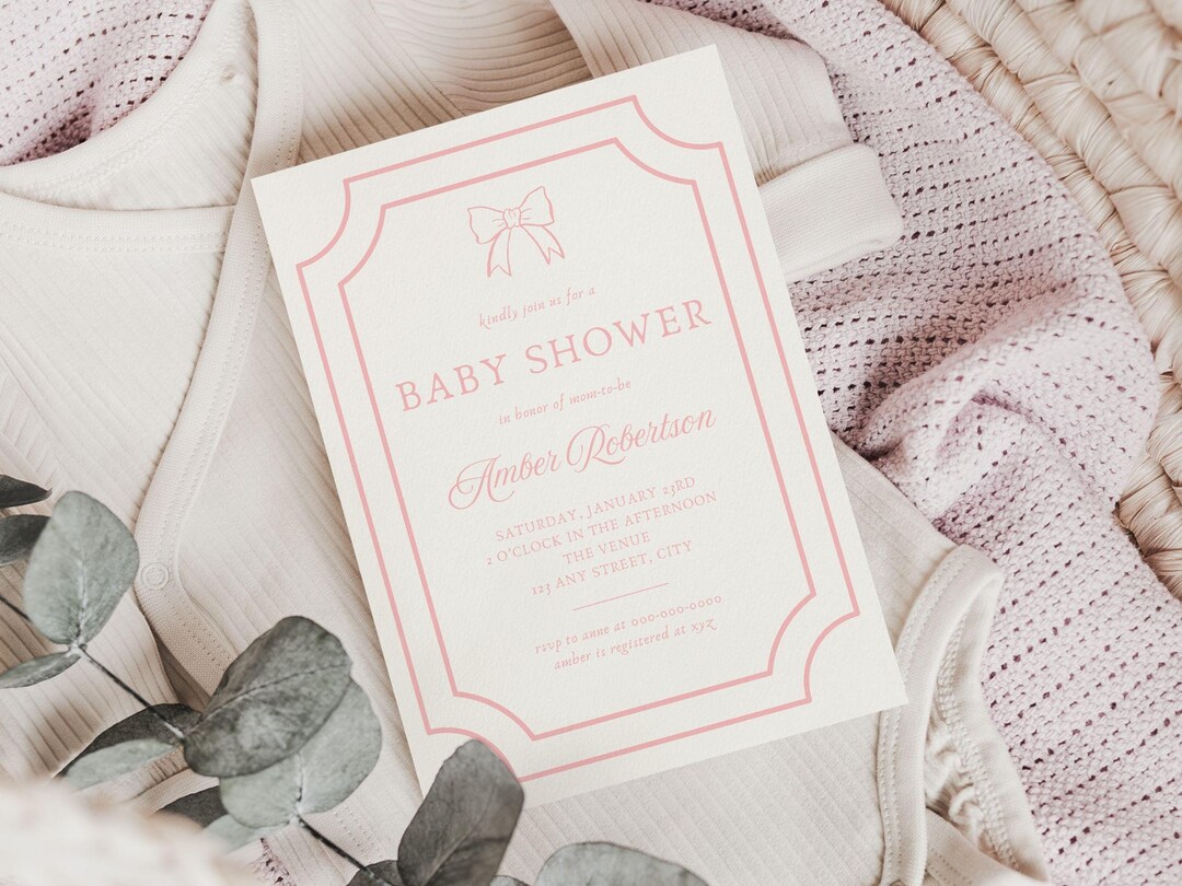 Preppy Baby Shower Invitation Template, Editable Elegant Invite With ...