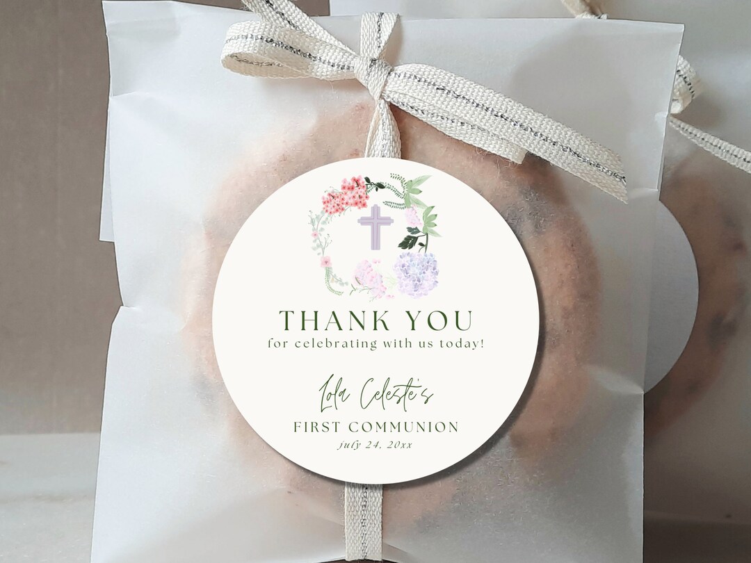 Wildflower First Communion Favors Sticker Template | Printable 1st ...