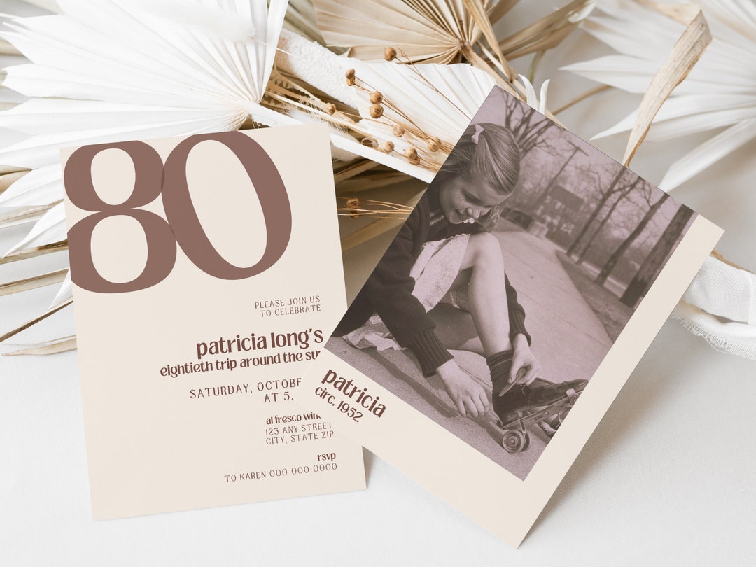 80th Birthday Invitation With Photo | Digital 80th Birthday Party ...