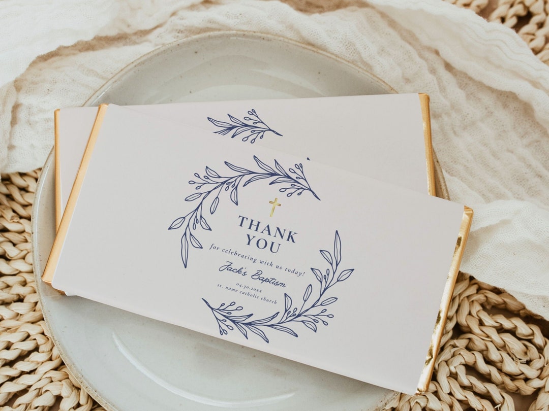 Blue Baptism Chocolate Bar Favor Wrapper Template, Personalized ...